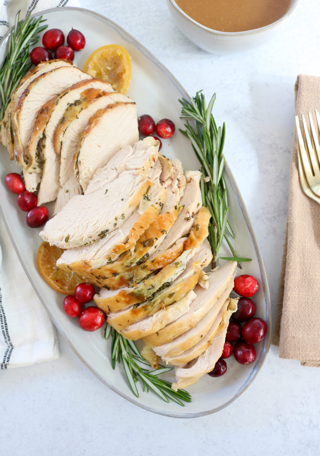 Juicy Herb Butter Turkey Breast with lemons & savory gravy - Healthy Mama Kris