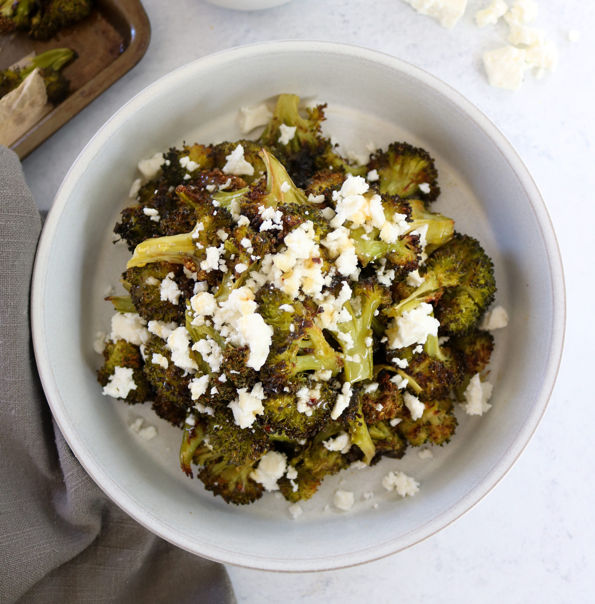 Crispy Roasted Broccoli with hot honey, lemon & feta - Healthy Mama Kris