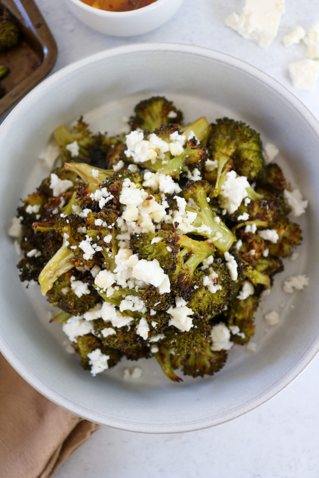 Crispy Roasted Broccoli with hot honey, lemon & feta - Healthy Mama Kris